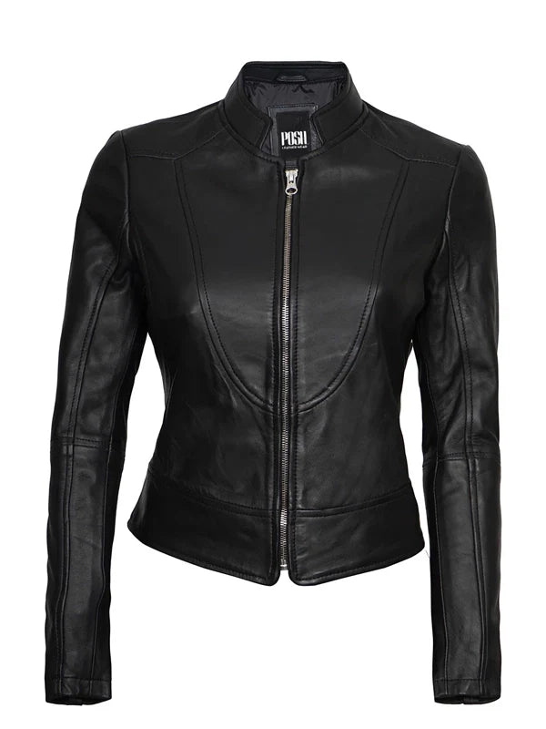 Women’s Black Cafe Racer Leather Jacket | Sleek Moto Style – Rebels Jacket
